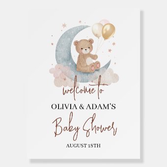 Over The Moon Teddy Bear Baby Shower Welcome Sign | Zazzle
