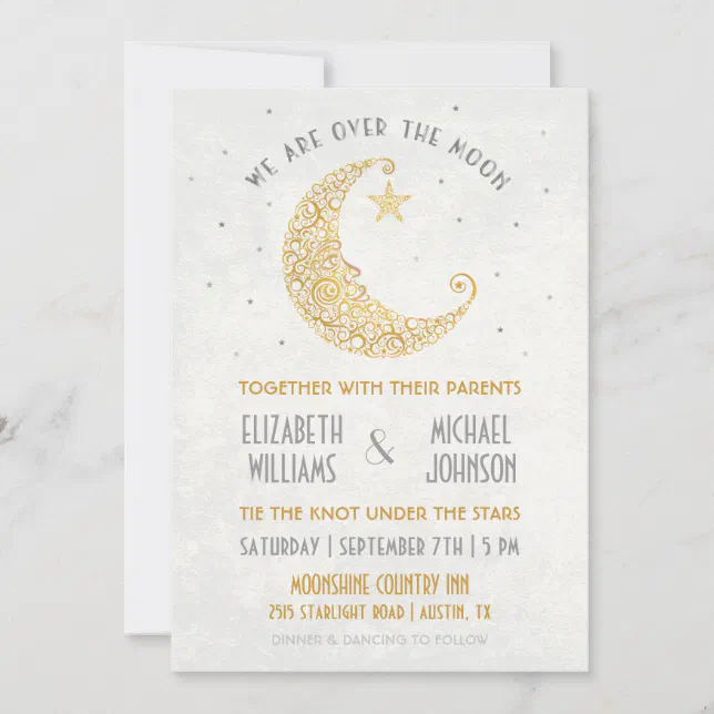Over the Moon Wedding Invitation Gold | Zazzle