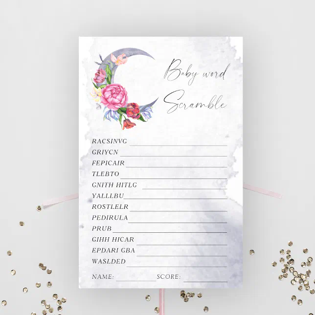 Over the Moon Word scramble baby shower game | Zazzle