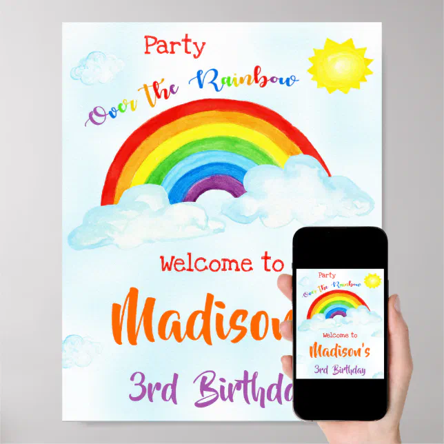 Over the rainbow welcome party sign Rainbow poster | Zazzle