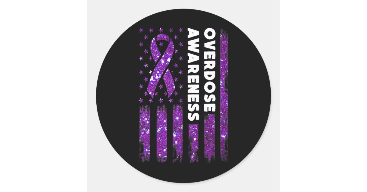 Overdose Awareness Flag Pruple Ribbon Addiction Re Classic Round ...