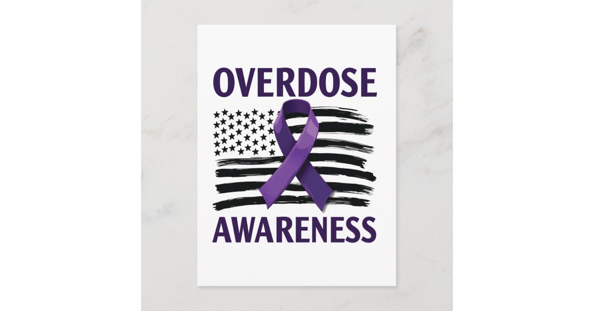 Overdose Awareness Month American Flag Ribbon Announcement Postcard ...