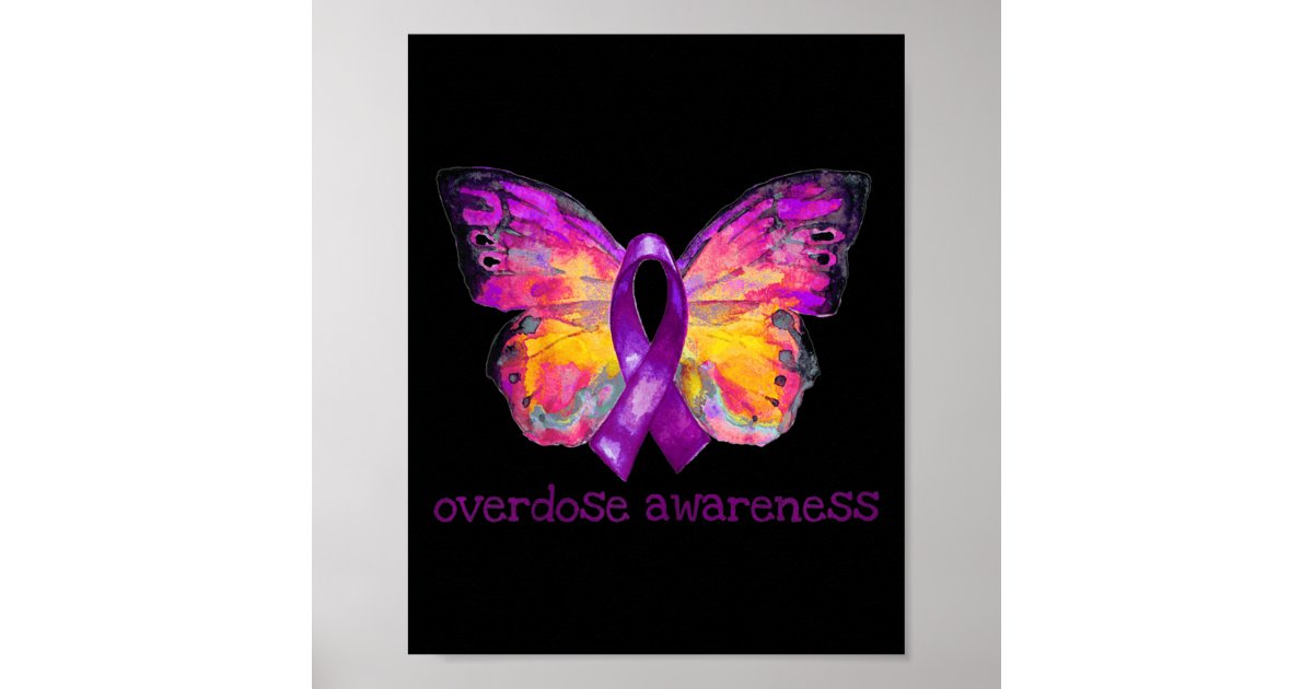 Overdose Awareness Purple Ribbon Butterfly Grief L Poster | Zazzle