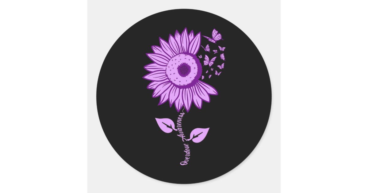 Overdose Awareness Purple Ribbon Drug Addiction N Classic Round Sticker ...
