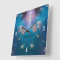 Overlay Navy-Blue Galaxy Star with Ocean Jellyfish Square Wall Clock ...