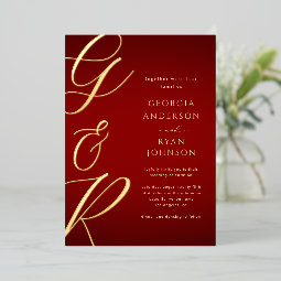 Oversized Monogram Crimson Red Gold Wedding Foil Invitation | Zazzle