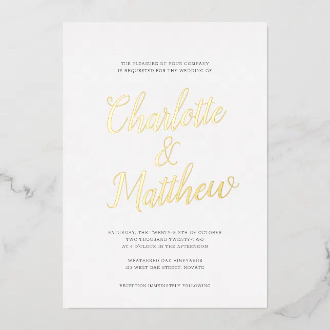 Oversized Name Calligraphy Script Wedding REAL Foil Invitation | Zazzle