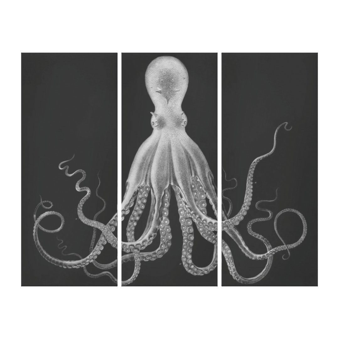 Oversized Octopus Triptych in Gray Canvas Print | Zazzle