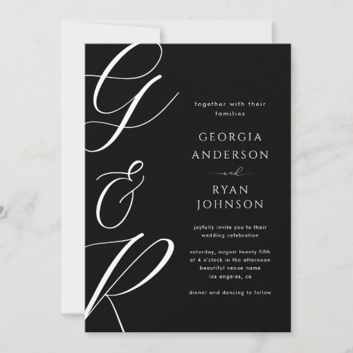 Oversized Script Monogram Dark Faded Photo Wedding Invitation | Zazzle