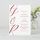 Oversized Script Monogram Red Faded Photo Wedding Invitation | Zazzle