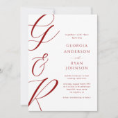 Oversized Script Monogram Red Faded Photo Wedding Invitation | Zazzle