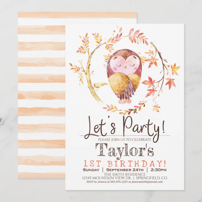 Owl 1st Birthday Party Invitation | Zazzle