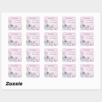 Owl And Cherry Blossoms Ex Libris Square Sticker | Zazzle