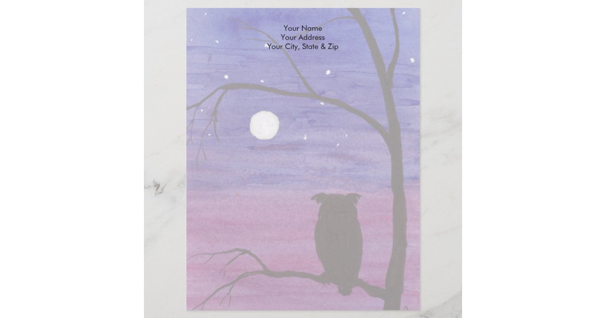 Owl and Full Moon Letterhead | Zazzle