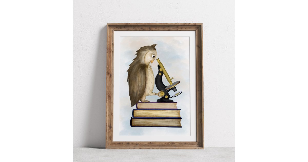 Owl and Microscope Library Wall Art Poster | Zazzle