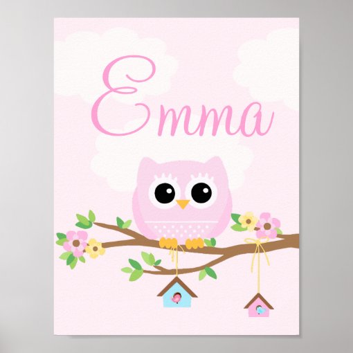 Owl Baby Girl pink personalized poster | Zazzle
