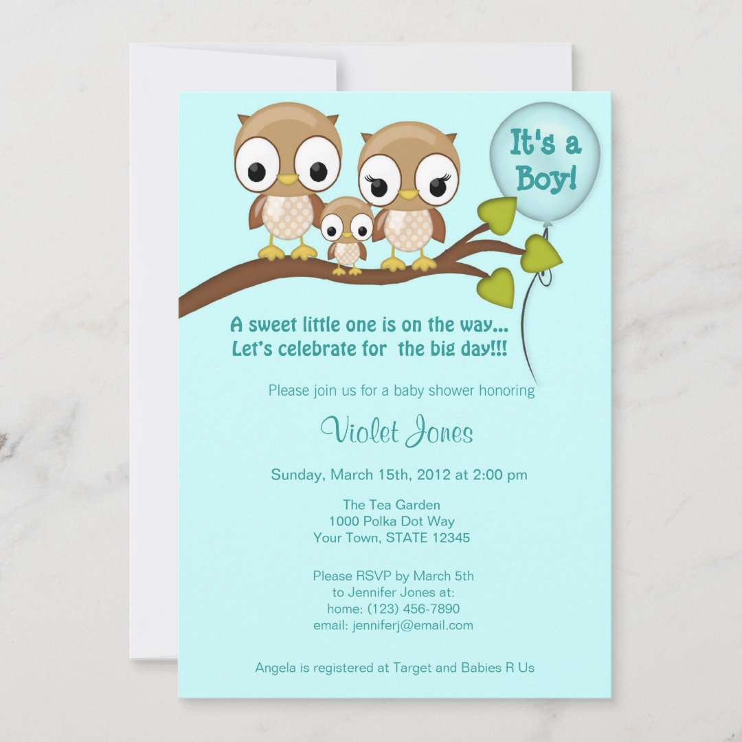 Owl Baby Shower Invitations Boy Mommy Daddy | Zazzle