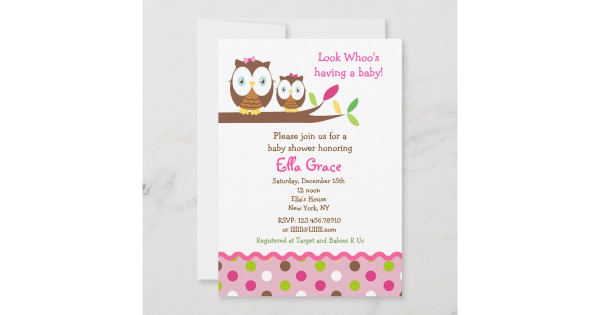 Owl Baby Shower Invitations Girl | Zazzle