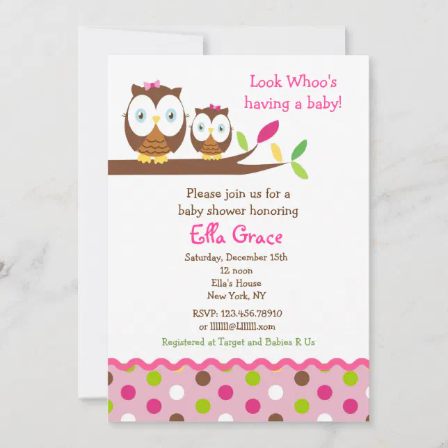 Owl Baby Shower Invitations Girl | Zazzle