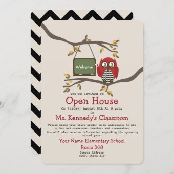 Owl Back To School Classroom Open House Invite | Zazzle