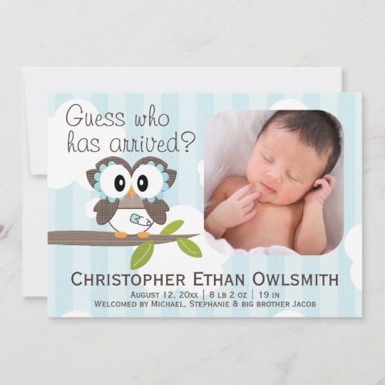 Owl Birth Announcement Boy | Zazzle.com