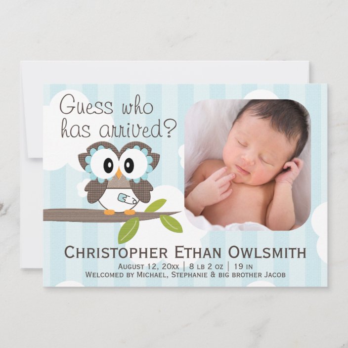 Owl Birth Announcement Boy | Zazzle.com