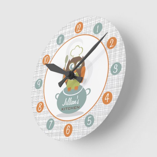 Owl Chef Personalized Kitchen Clock | Zazzle