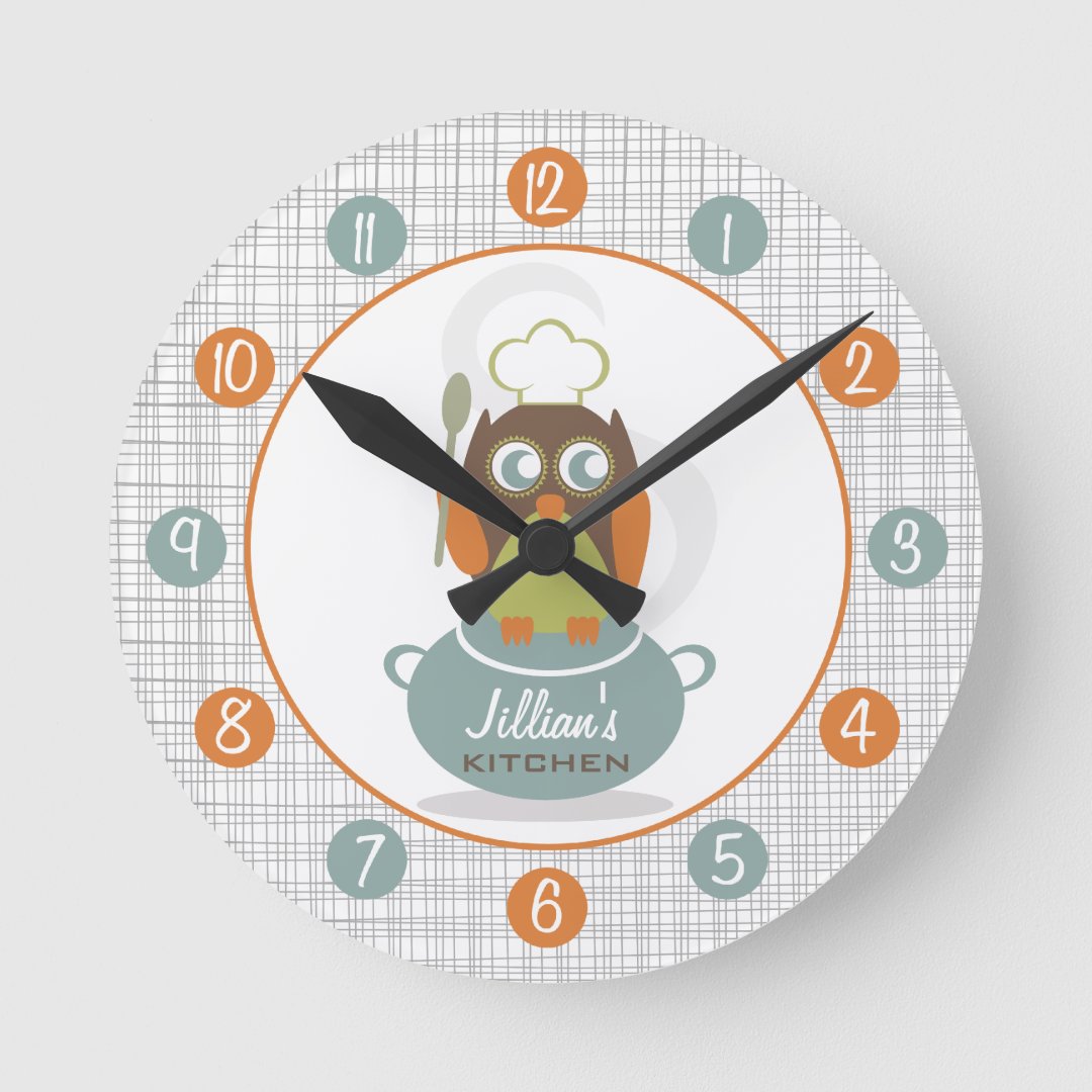 Owl Chef Personalized Kitchen Clock | Zazzle