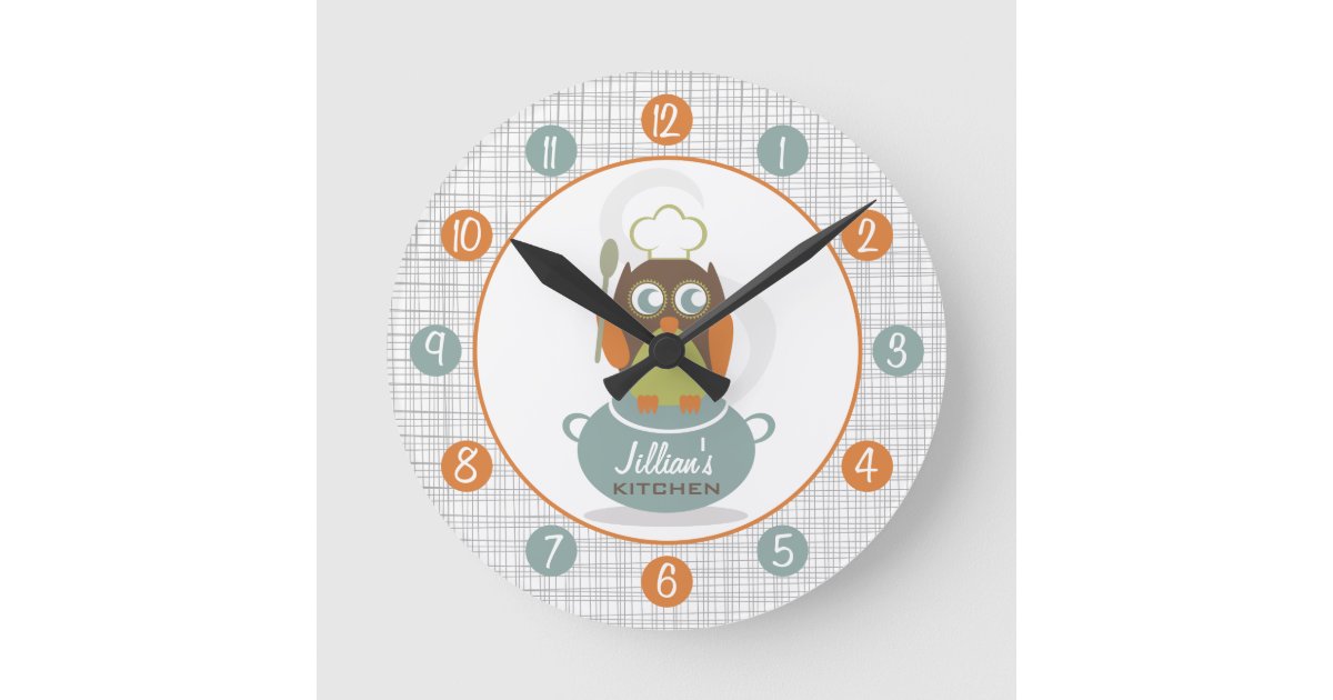 Owl Chef Personalized Kitchen Clock | Zazzle
