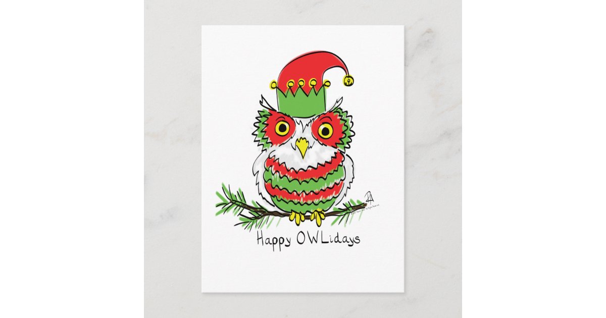 Owl Christmas Cute Funny Holiday Postcard | Zazzle