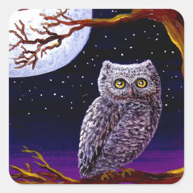 Owl Cute Funny Bird Art Wildlife Creationarts LRA Square Sticker | Zazzle