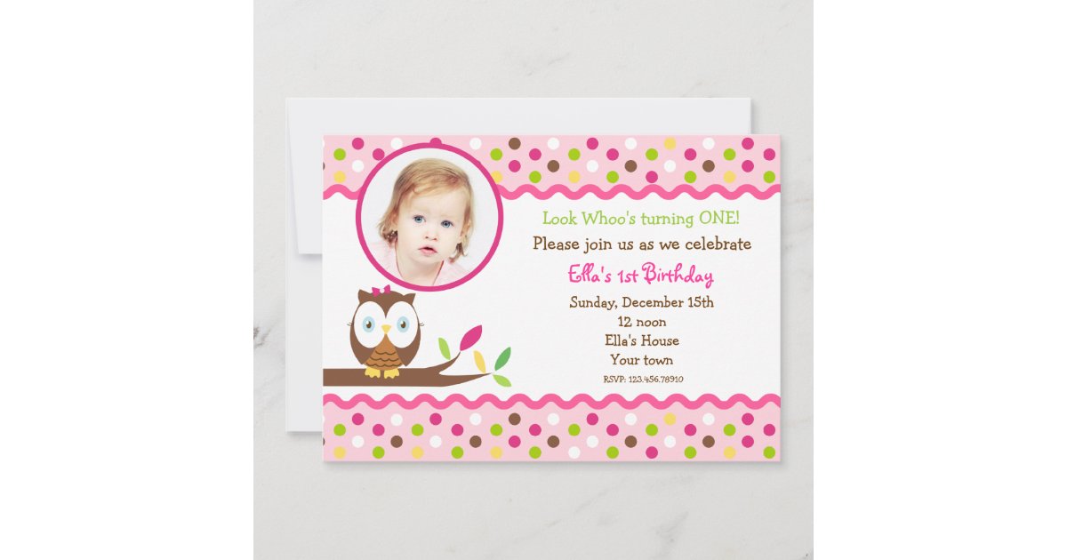 Owl cute photo Custom birthday Party invitations | Zazzle