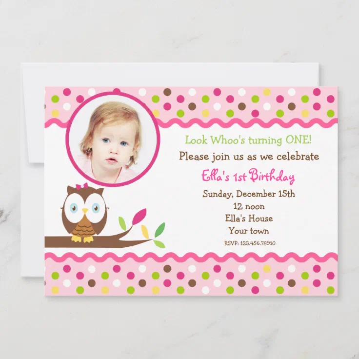 Owl cute photo Custom birthday Party invitations | Zazzle