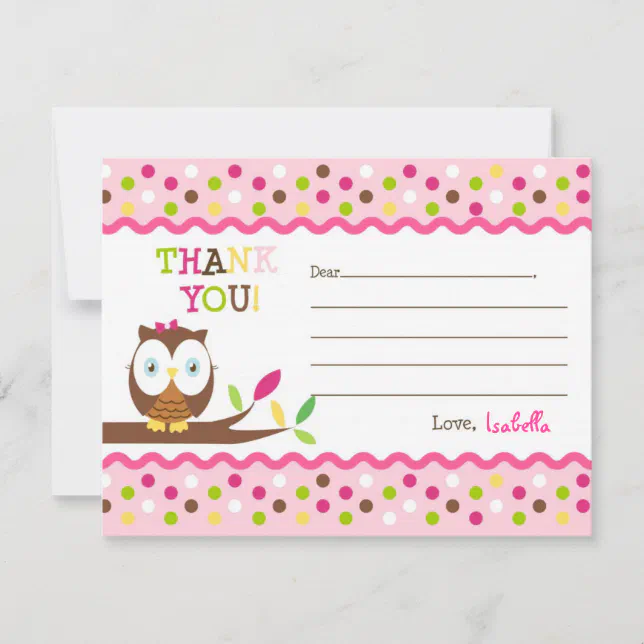 Owl Fill In The Blank Thank You Note Cards | Zazzle