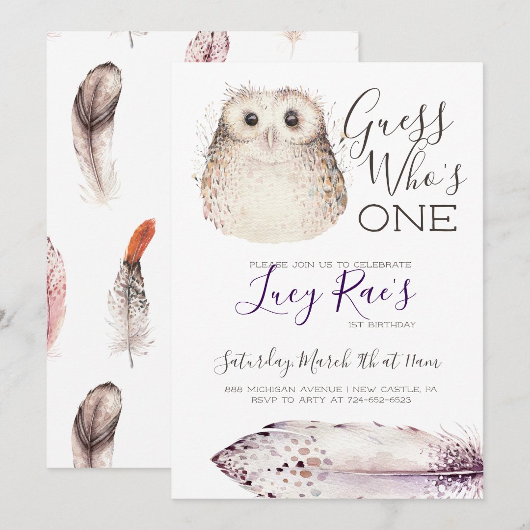 Owl First Birthday Party Invitation | Zazzle