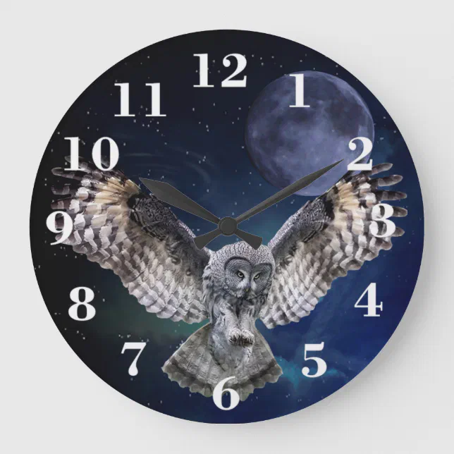 Owl in Flight Large Clock | Zazzle