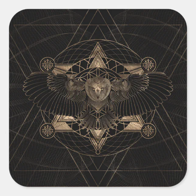 Owl in Sacred Geometry Composition Square Sticker | Zazzle