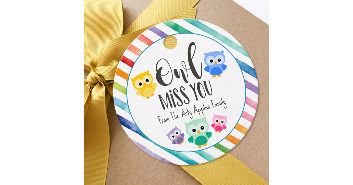 owl miss you teacher appreciation farewell gift favor tags | Zazzle