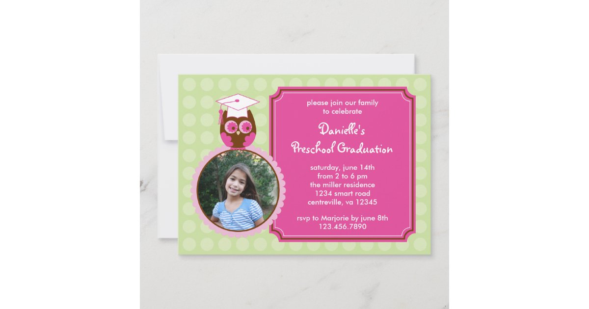 Owl Preschool Graduation Photo Invitation | Zazzle