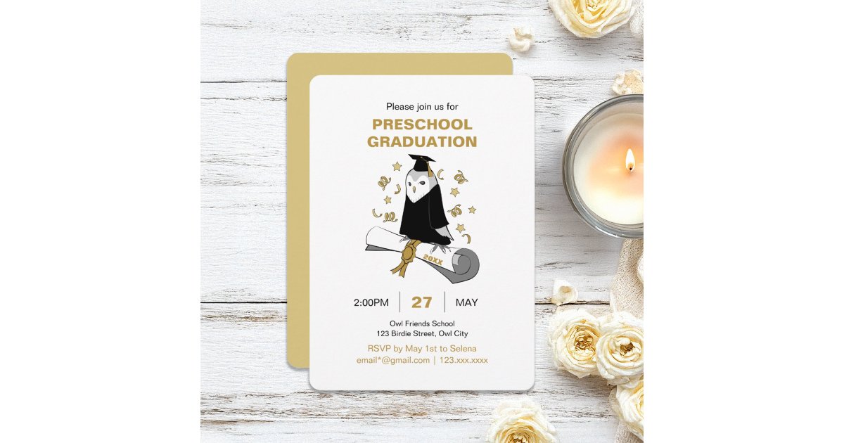 Owl Preschool / Kindergarten Graduation Ceremony Invitation | Zazzle
