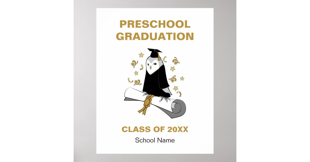 Owl Preschool / Kindergarten Graduation Ceremony Poster | Zazzle