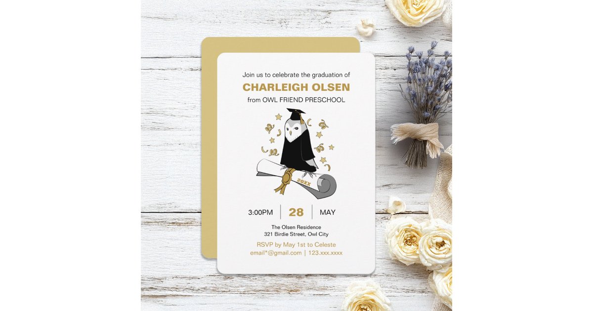 Owl Preschool / Kindergarten Graduation Party Invitation | Zazzle
