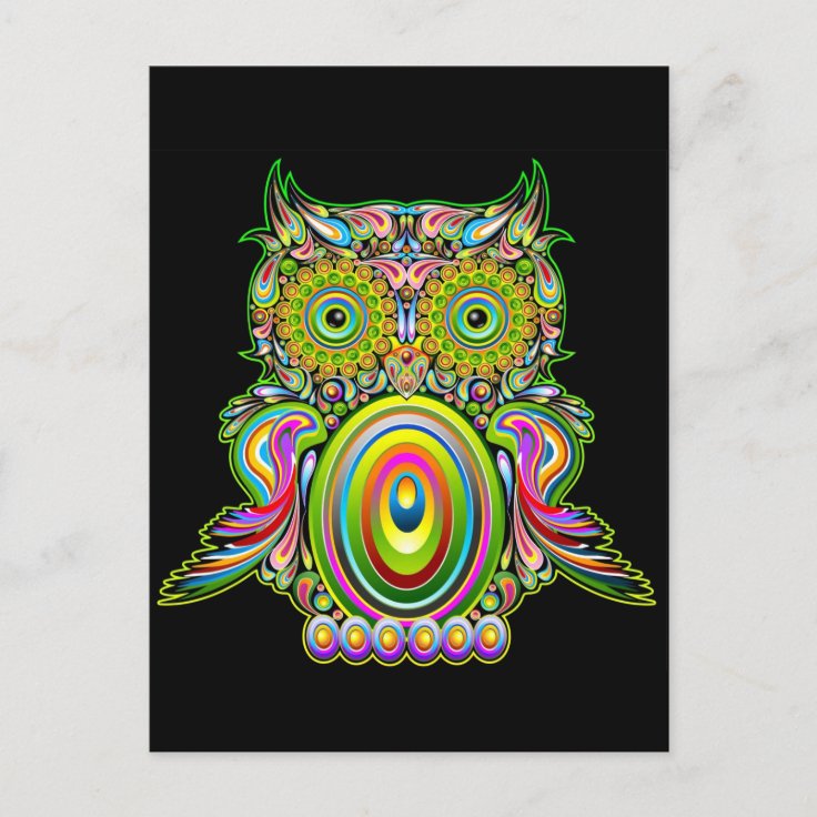 Owl Psychedelic Popart Postcard | Zazzle