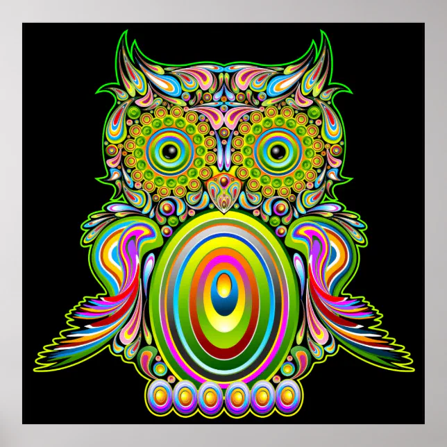 Owl Psychedelic Popart Poster | Zazzle
