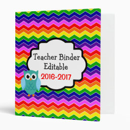 Owl Rainbow Chevron Custom Teacher Binder | Zazzle