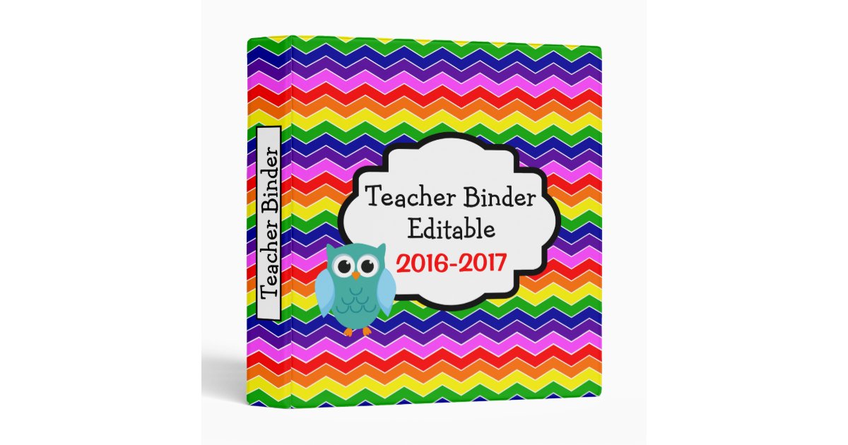 Owl Rainbow Chevron Custom Teacher Binder | Zazzle