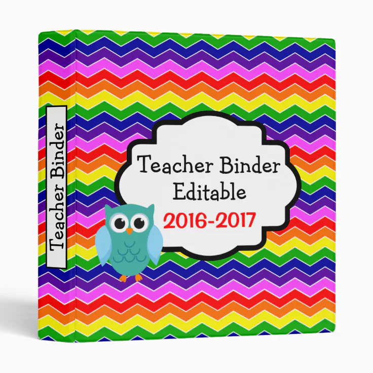 Owl Rainbow Chevron Custom Teacher Binder | Zazzle