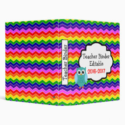 Owl Rainbow Chevron Custom Teacher Binder | Zazzle