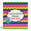 Owl Rainbow Chevron Custom Teacher Binder | Zazzle