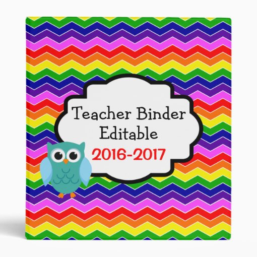 Owl Rainbow Chevron Custom Teacher Binder | Zazzle